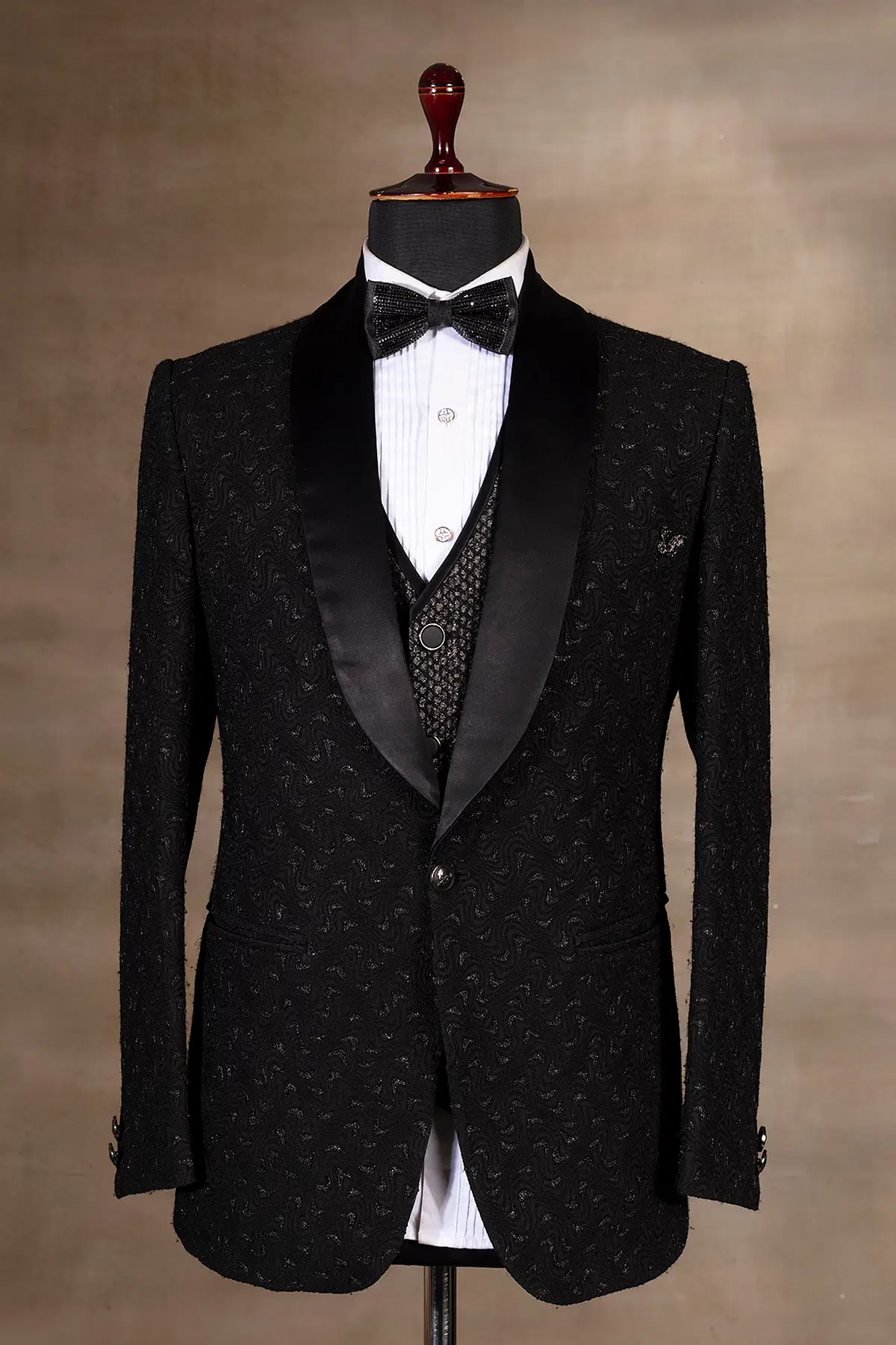 Buy Black Cutdana Embroidered Silk Tuxedo Suit Online Samyakk