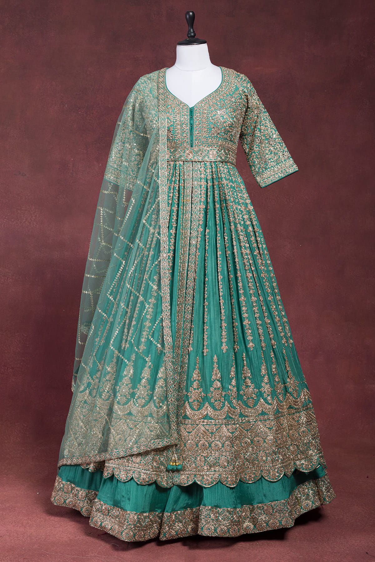 Buy Blue Crepe Knife Pleated Style Indowestern Lehenga with Mirror Work ...