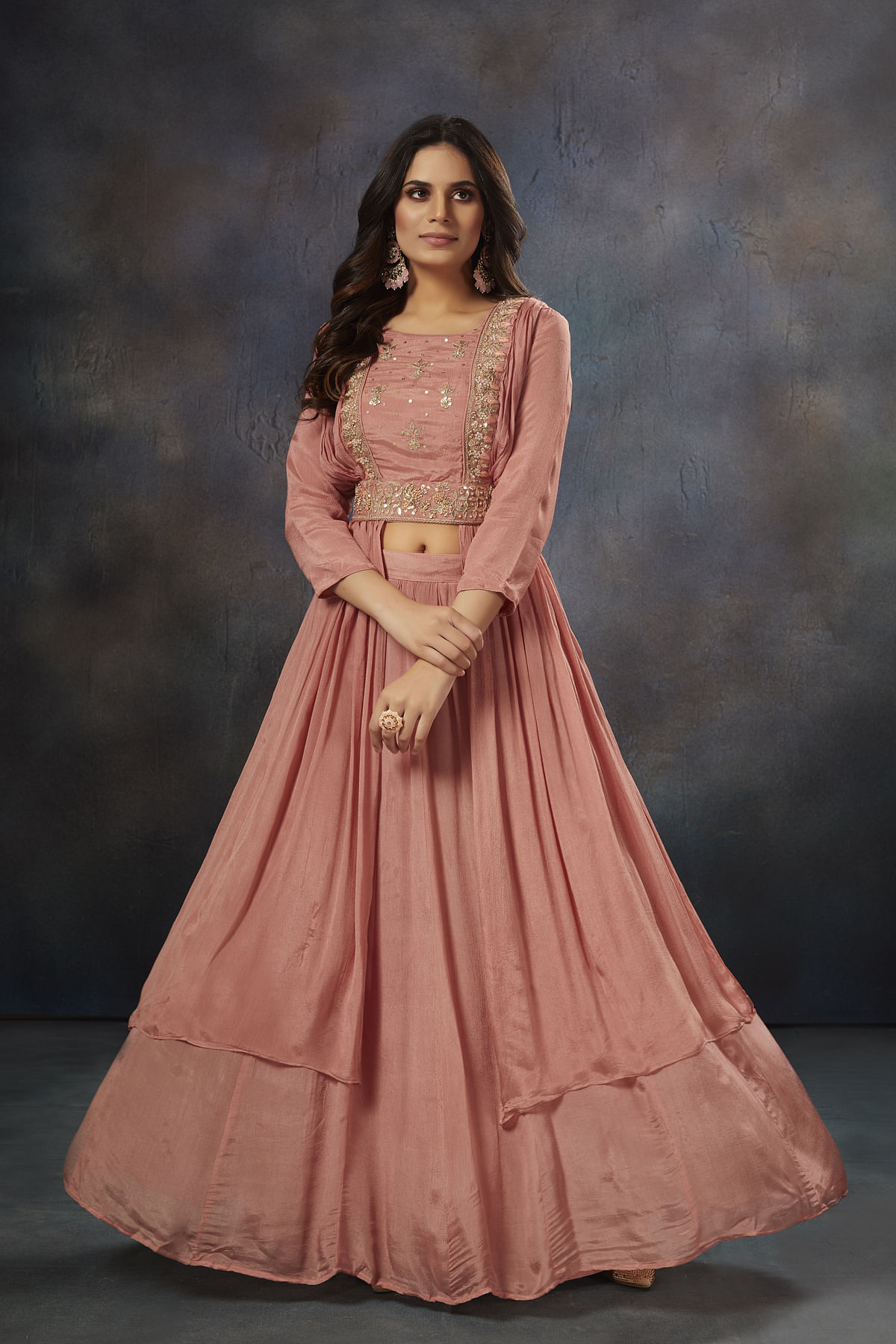 Buy Dusty Pink Sequins Embroidered Crepe Designer Salwars Online Samyakk