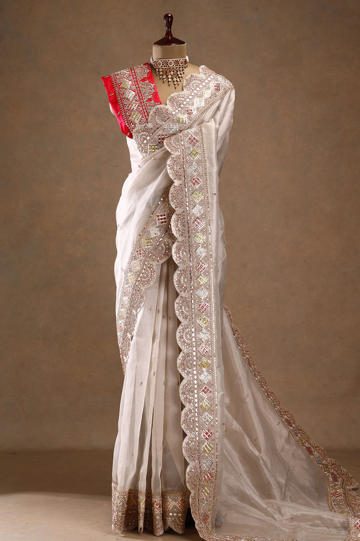 Buy Ivory White Tissue Designer Saree with Sequins Embroidery Online | Samyakk