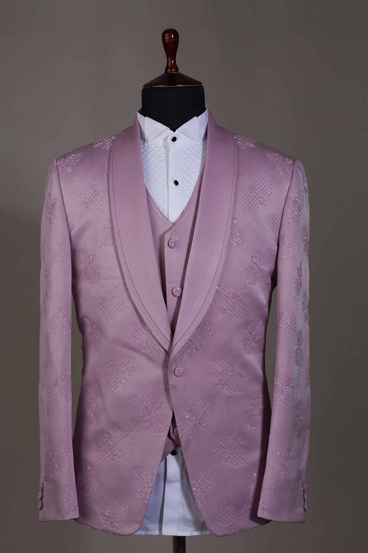 Buy Lavender Herb Purple Cutdana Embroidered Satin Tuxedo Suit Online ...