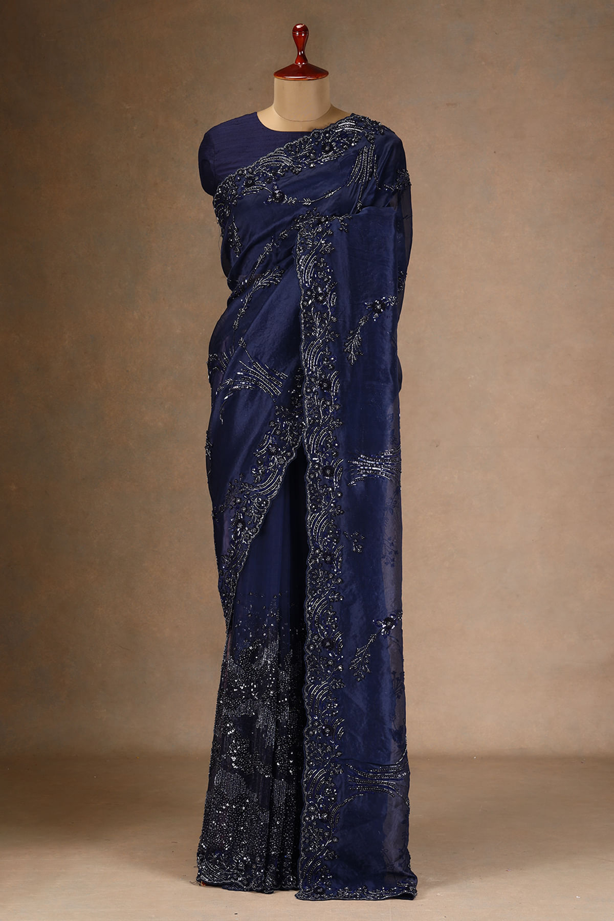 Buy Navy Blue Half and Half Designer Saree with Unstitched Blouse ...