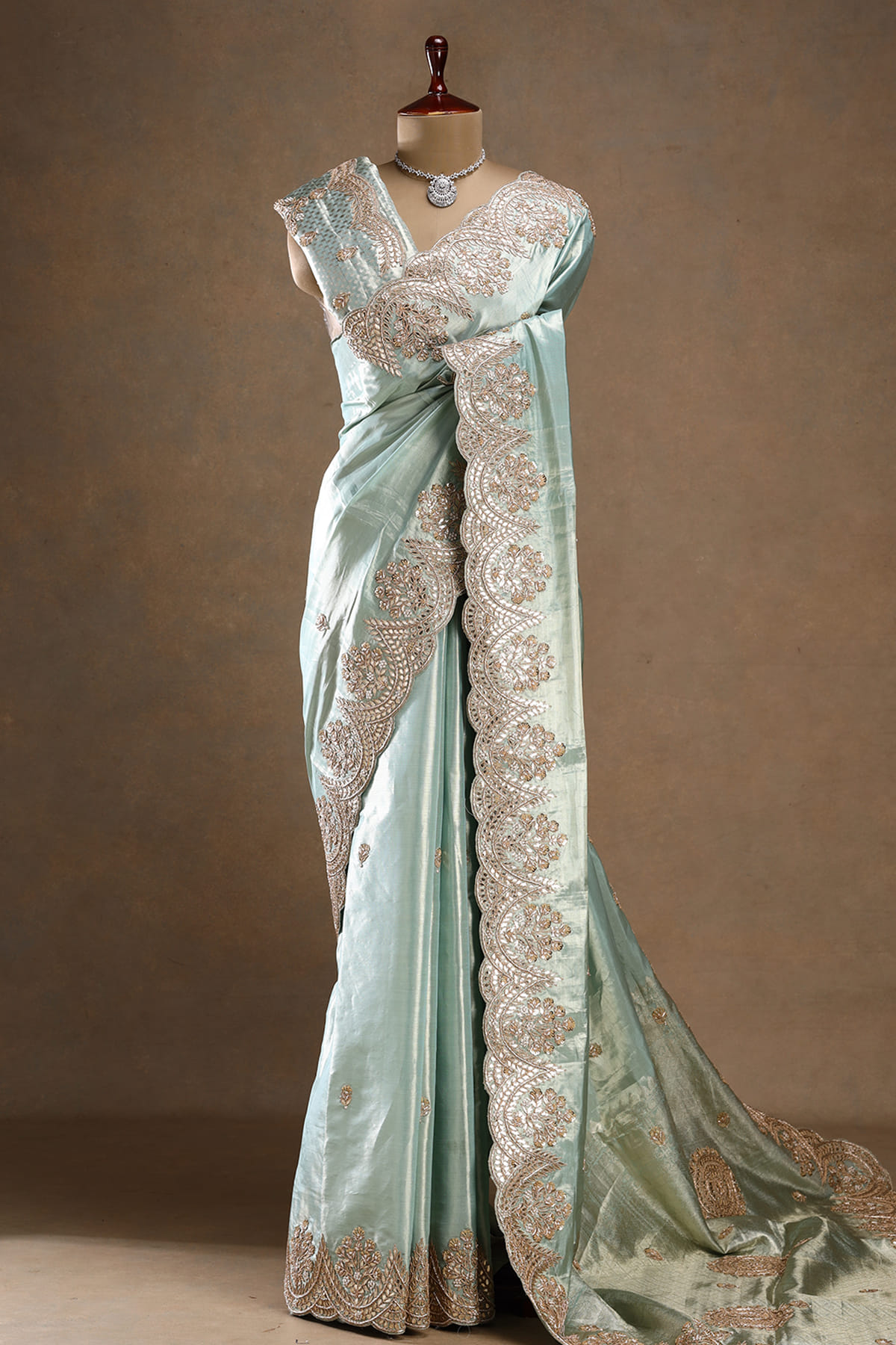 Buy Pastel Blue Tissue Saree with Embroidered Border and Blouse Online ...