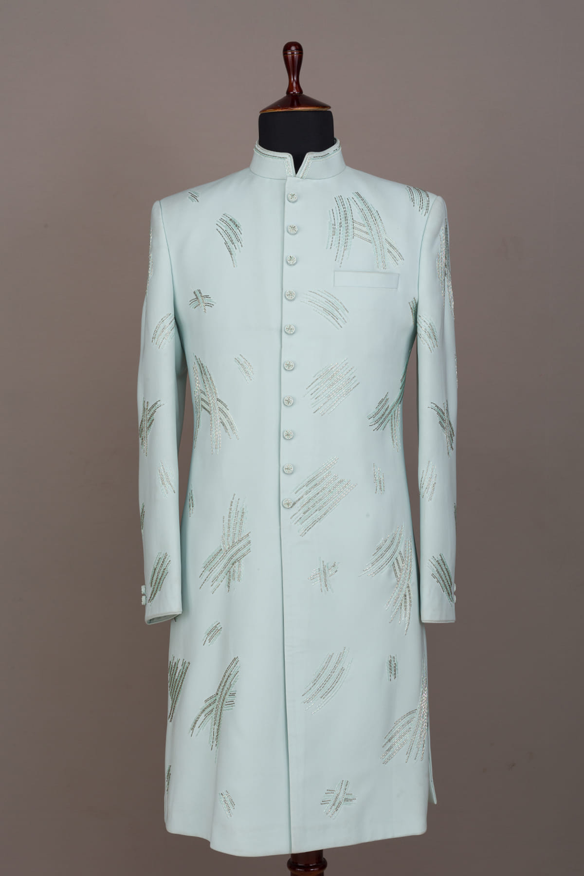 Buy Whispering Blue Cutdana Embroidered Silk IndoWestern Sherwani Online | Samyakk